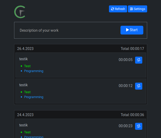וידג׳ט שולחן העבודה CodeTimer – Kimai